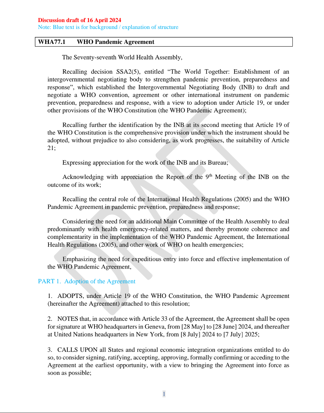 The Article 13 Express: WHA 77.1 - WHO Pandemic Agreement - Knowledge ...
